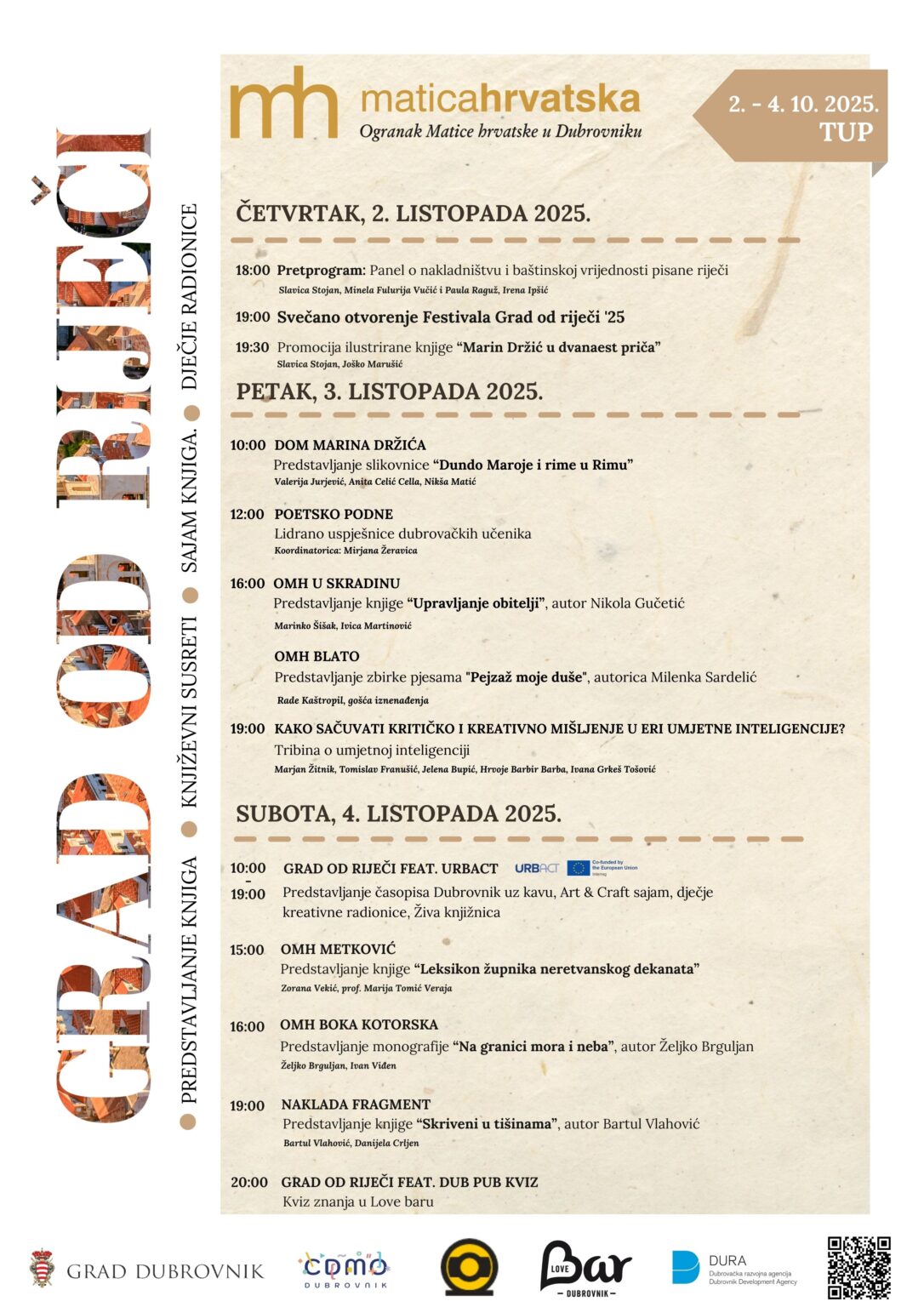 Dubrovnik ponovno postaje Grad od riječi: odličan program u TUP-u od 2 ...